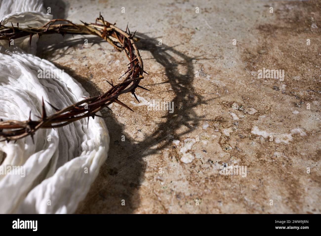 Easter background. Crown Of Thorns with white shroud. Crucifixion Of ...