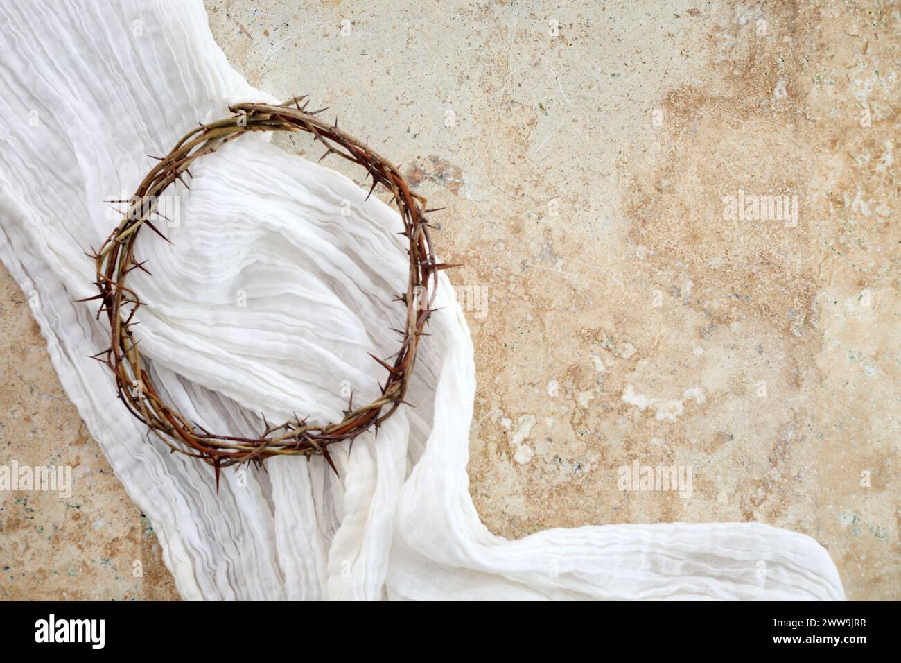 Easter background. Crown Of Thorns with white shroud. Crucifixion Of ...