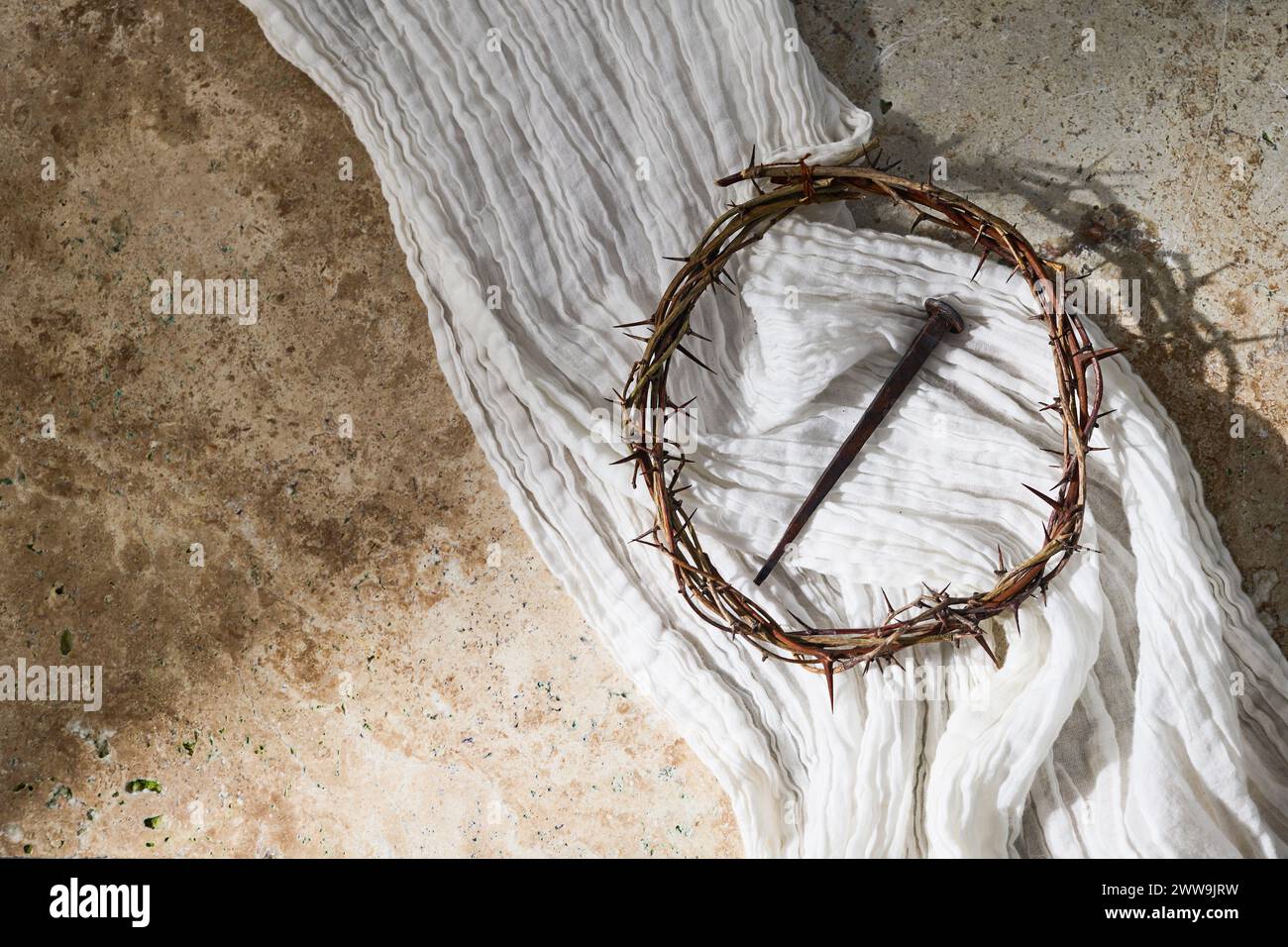 Easter background. Crown Of Thorns with white shroud. Crucifixion Of ...