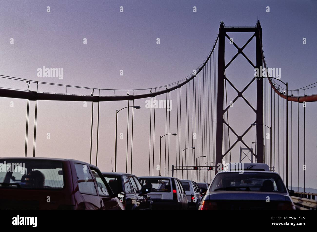 25th of April Bridge, built in 1966 over Tagus River is longer than the ...