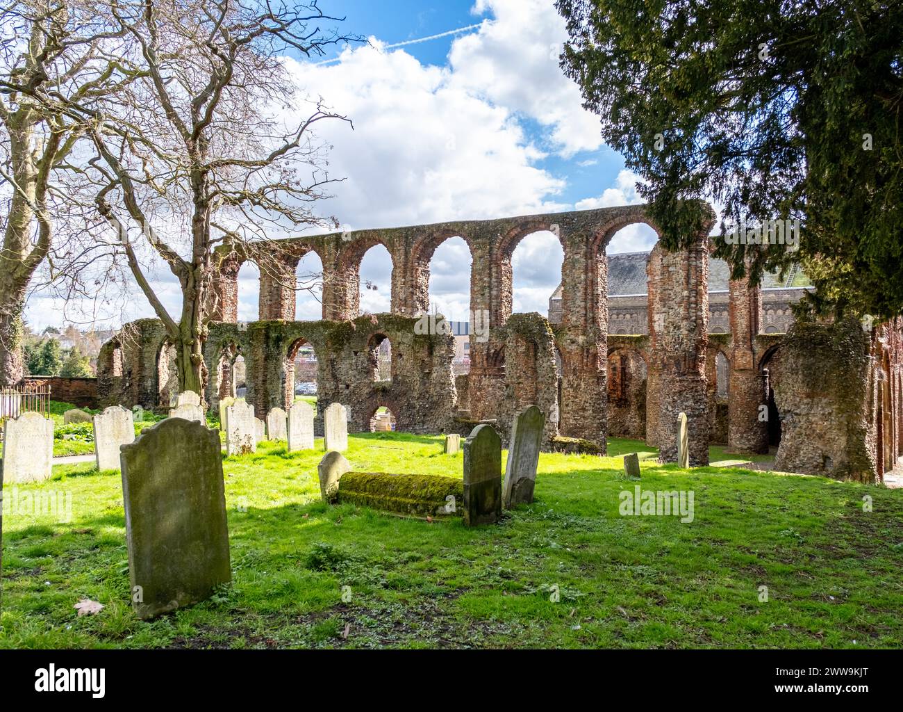 Colchester, Essex, UK – March 18 2024. Historic priory ruins of St ...