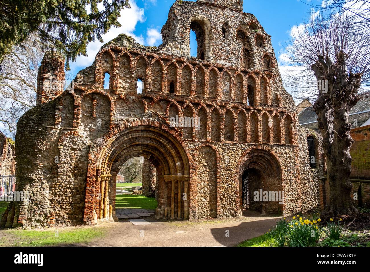 Colchester, Essex, UK – March 18 2024. Historic priory ruins of St ...