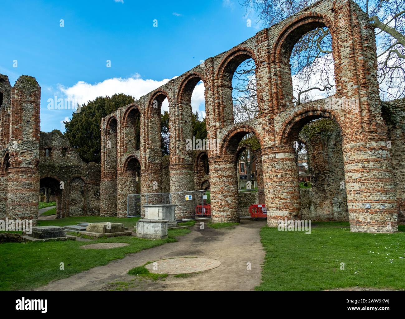 Colchester, Essex, UK – March 18 2024. Historic priory ruins of St ...