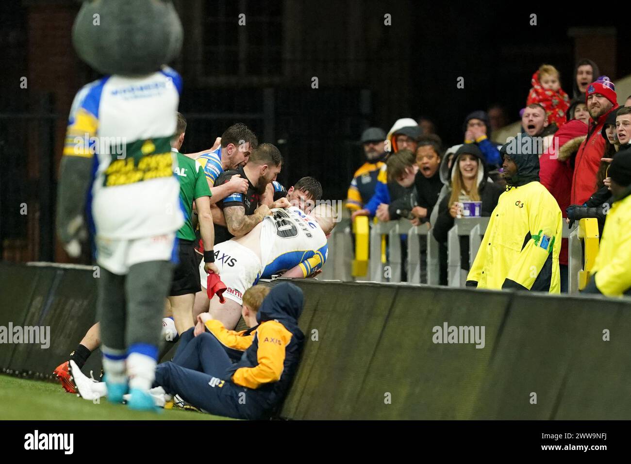 Leeds Rhinos' Tom Holroyd (left) and St Helens' Jack Welsby during the ...