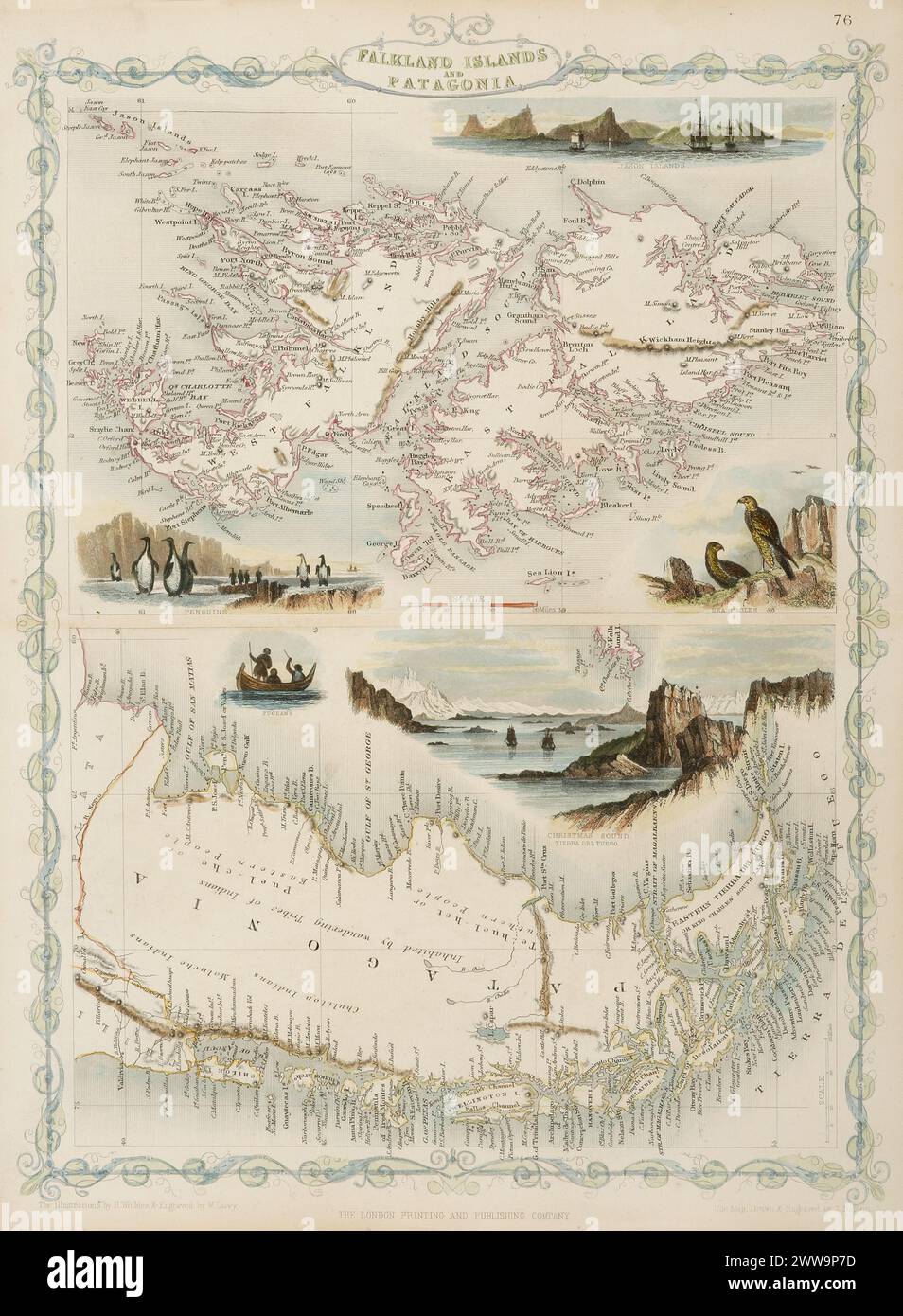 Vintage Illustrated Map: Falkland Islands and Patagonia Drawn by J ...