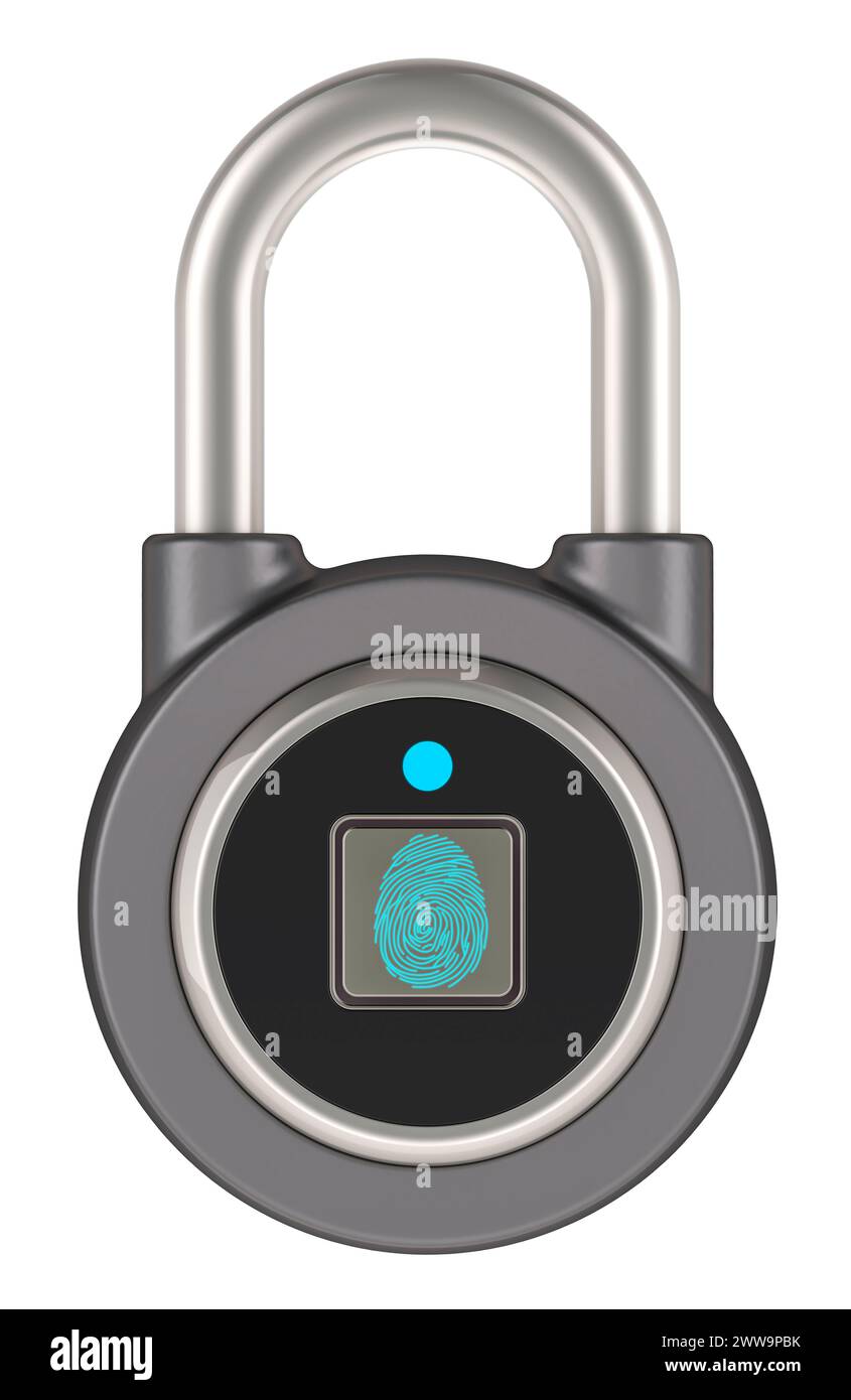 Fingerprint Padlock. Combination padlock with Fingerprint. 3D rendering ...