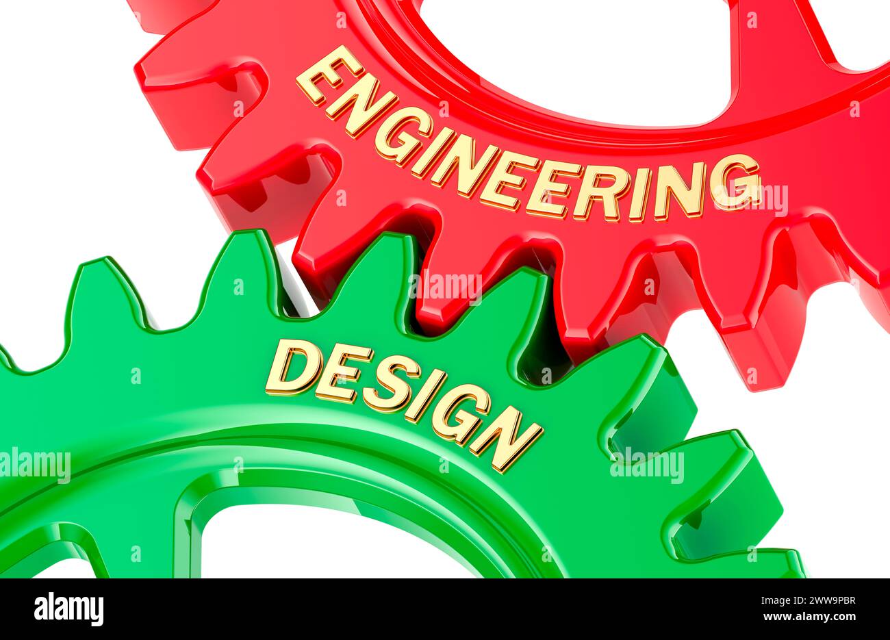 Engineering Design concept with colored gearwheels. 3D rendering ...