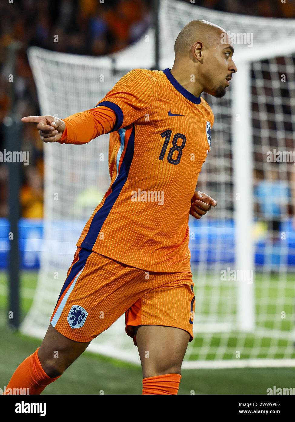 AMSTERDAM - Donyell Malen of Holland celebrates the 4-0 during the ...