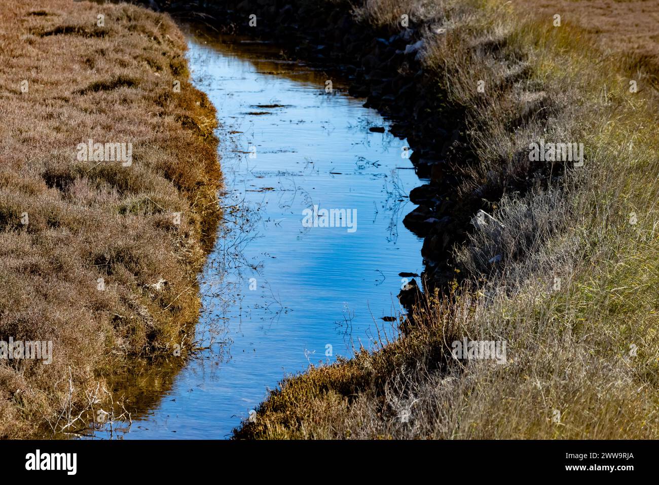 channel that brings the sea into the basins for salt production Stock ...