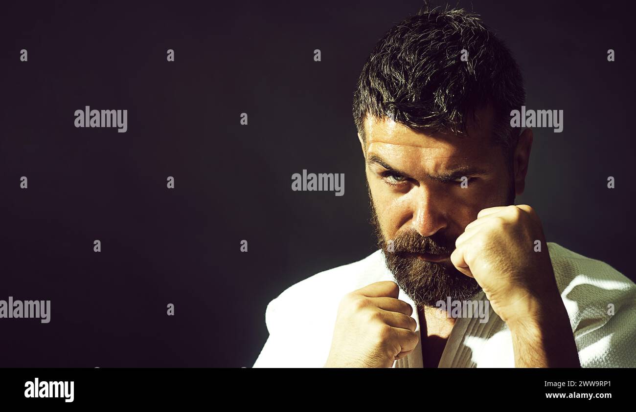 Karate man exercising combat sport. Martial arts master on fight ...