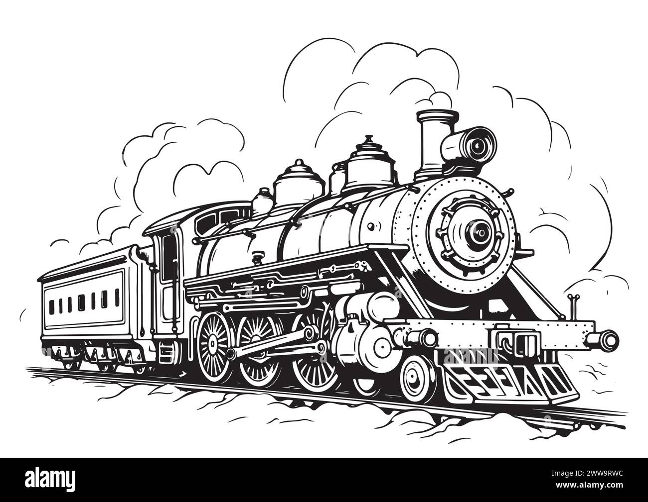 Steam locomotive transport sketch. Hand drawn vintage vector illustration Stock Vector Image ...