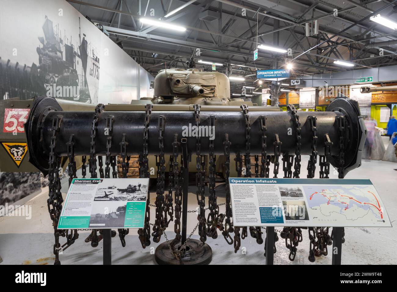 Bovington.Dorset.United Kingdom.August 8th 2023.A Sherman Crab flail ...