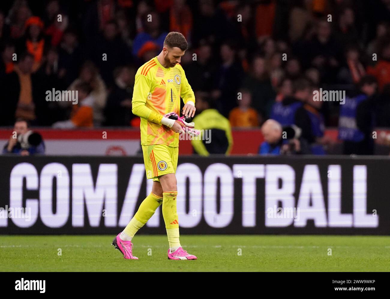Scotland goalkeeper Angus Gunn at the end of a international friendly ...