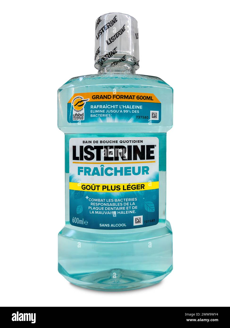 France - March 20, 2024: Listerine mouthwash bottle isolated on white ...