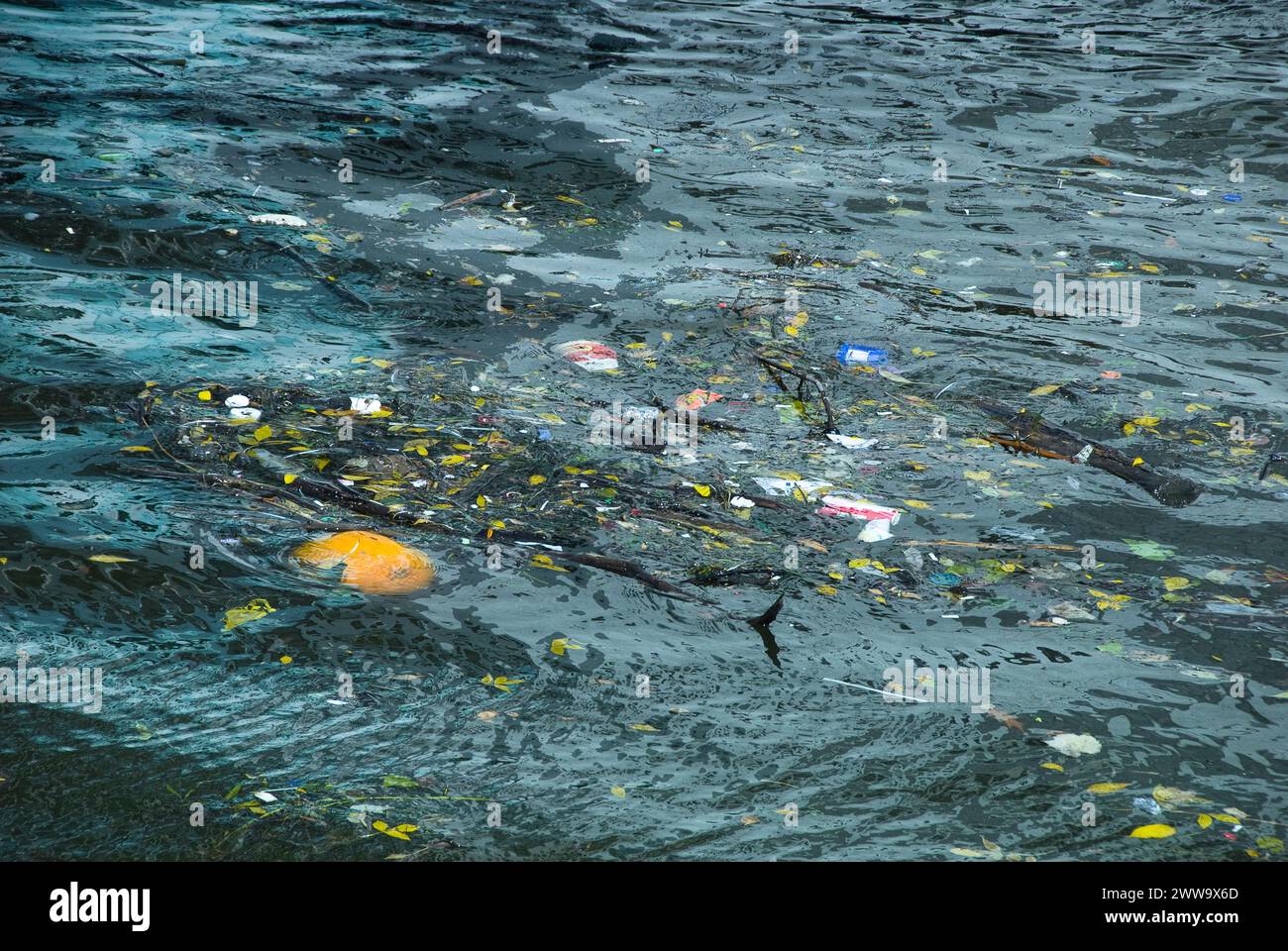 trash floating in river - Milwaukee, Wisconsin - USA Stock Photo - Alamy