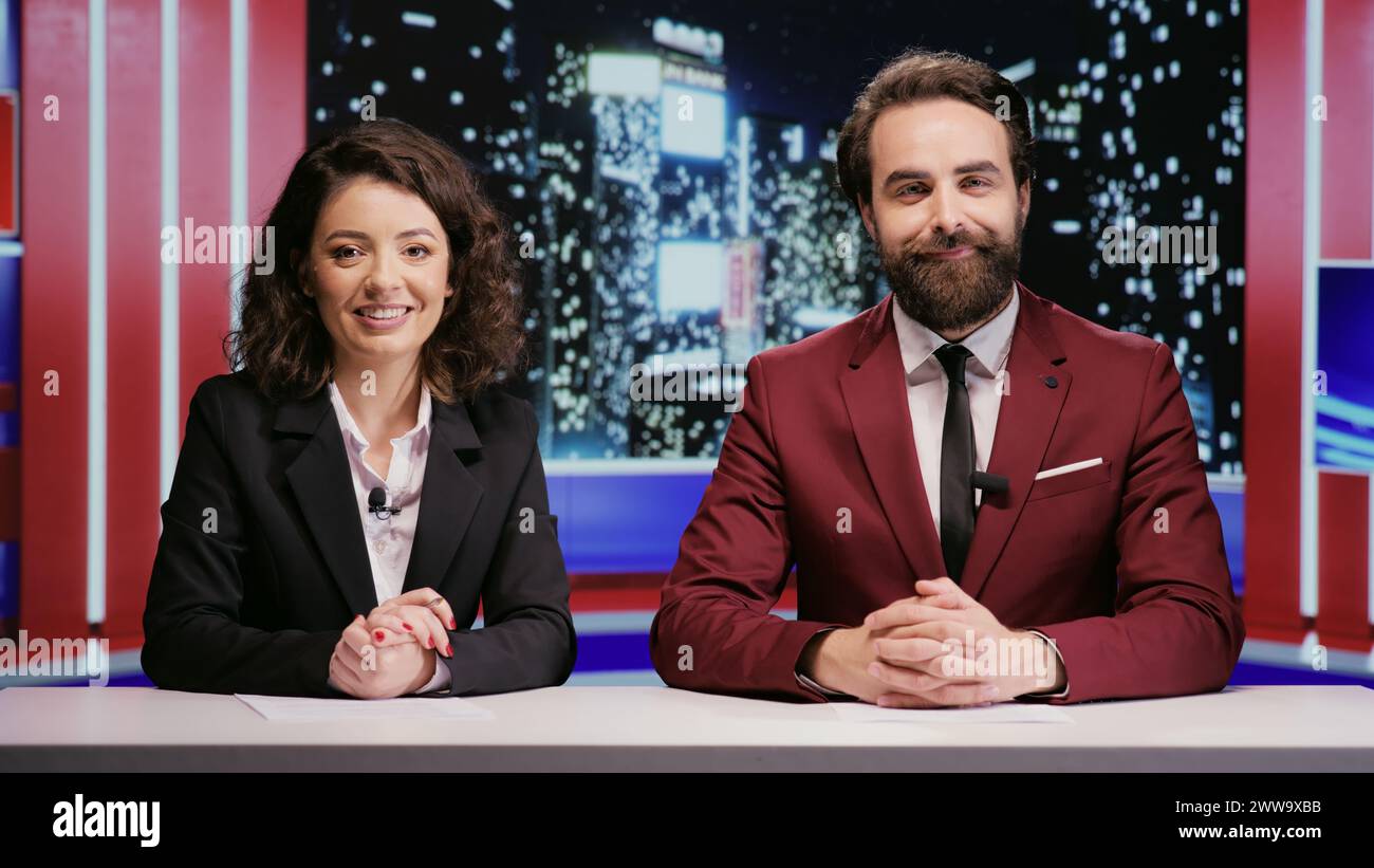 Broadcasters team on night talk hi-res stock photography and images - Alamy
