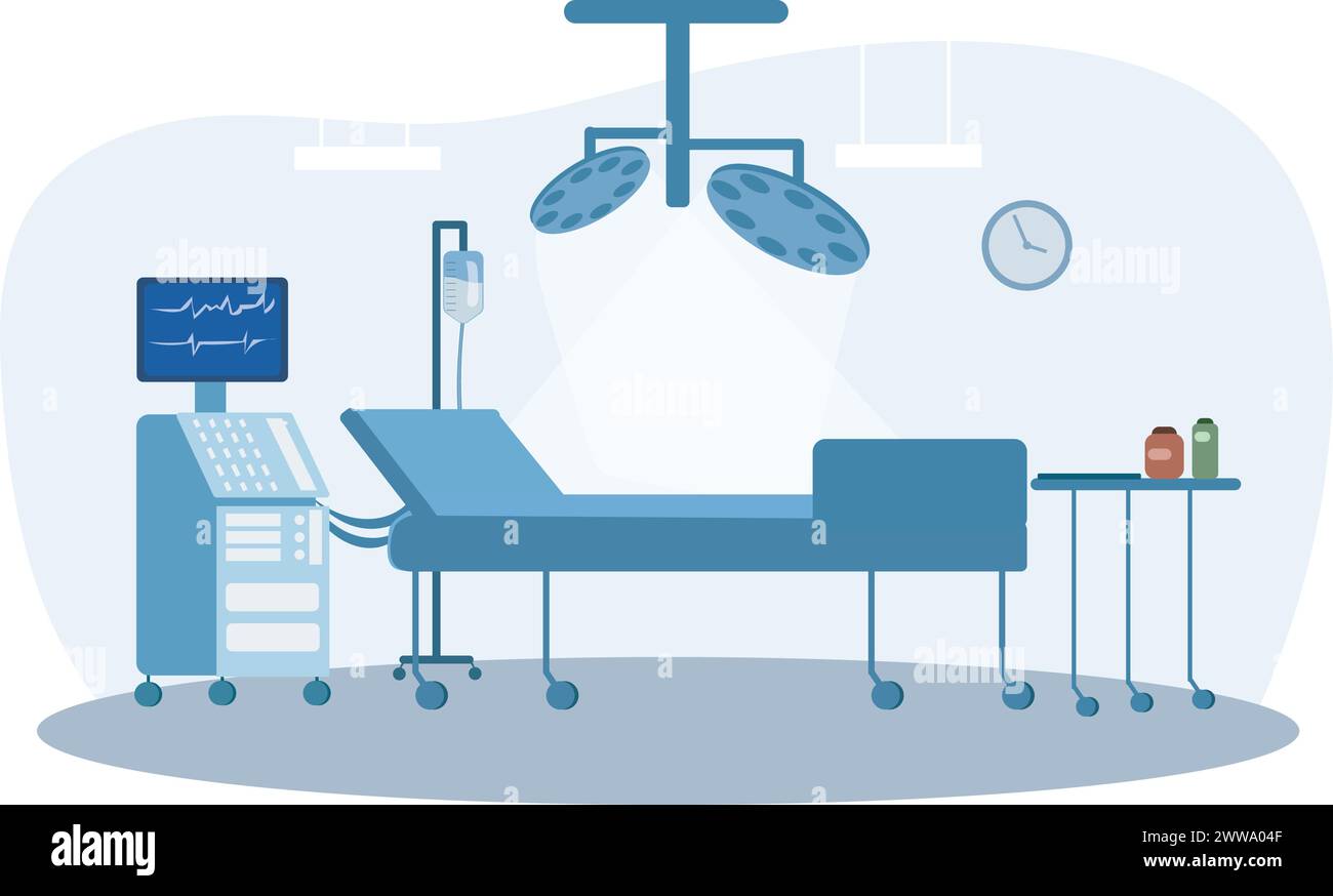 Vector illustration of well-equipped hospital operation room interior ...