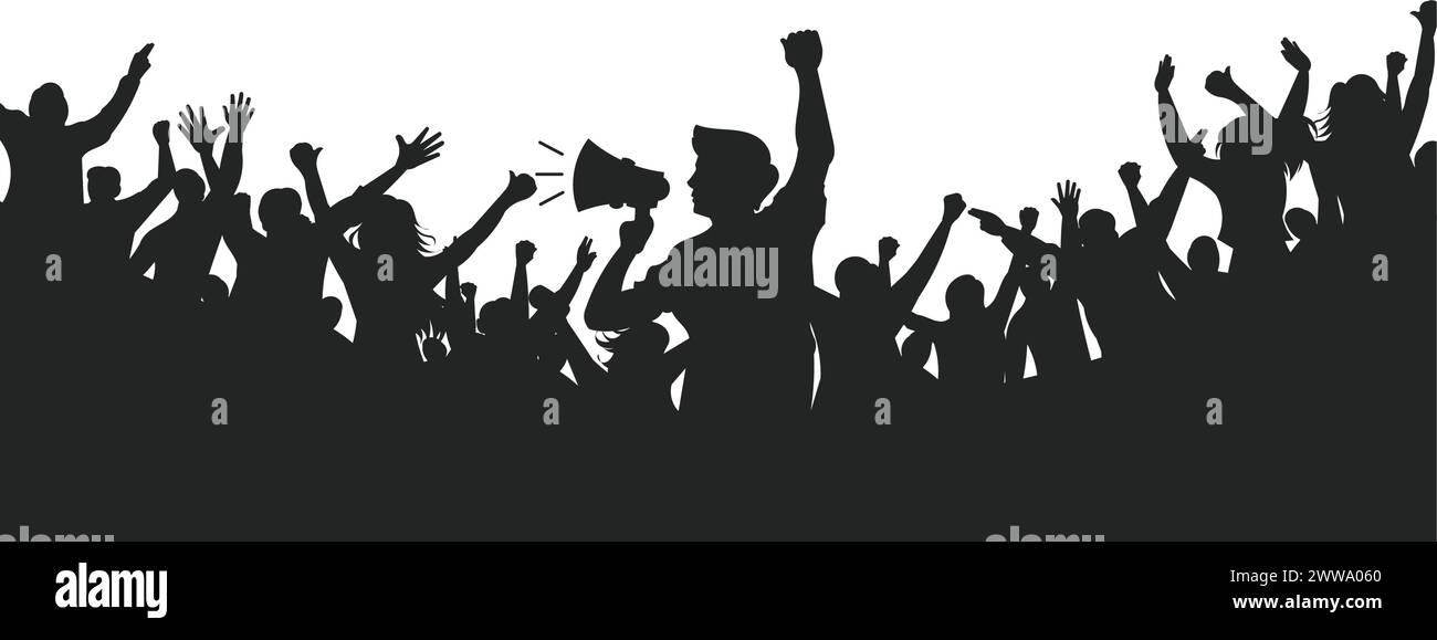 Vector illustration of crowd of people in silhouette. Solidarity and ...