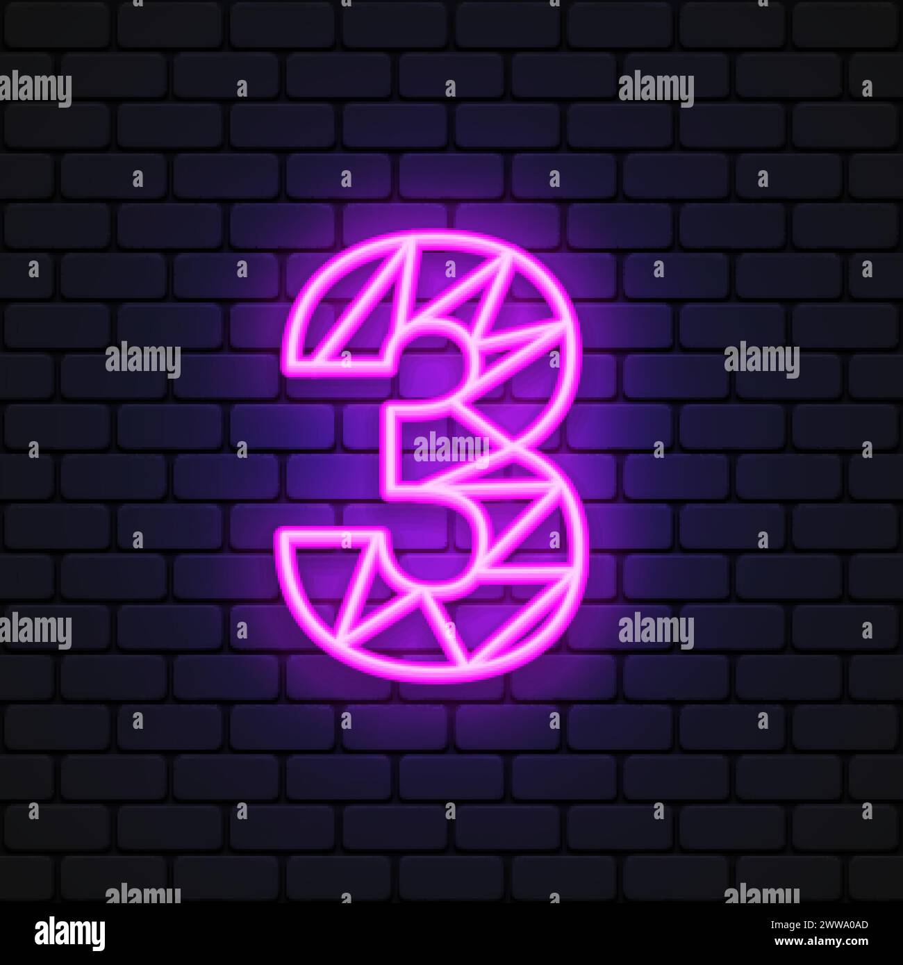 Three neon number in retro style on light background. Vector ...