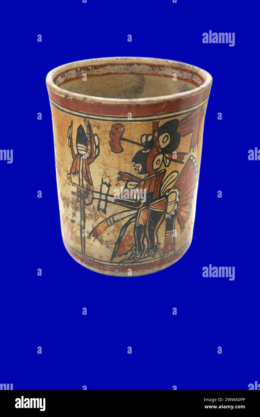 Late Classic (AD 600-900) Maya polychrome cylindrical jar from Alta ...