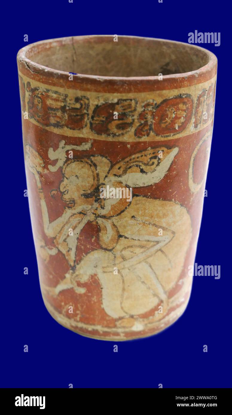 Late Classic (AD 600-900) Maya polychrome cylindrical jar from Alta ...