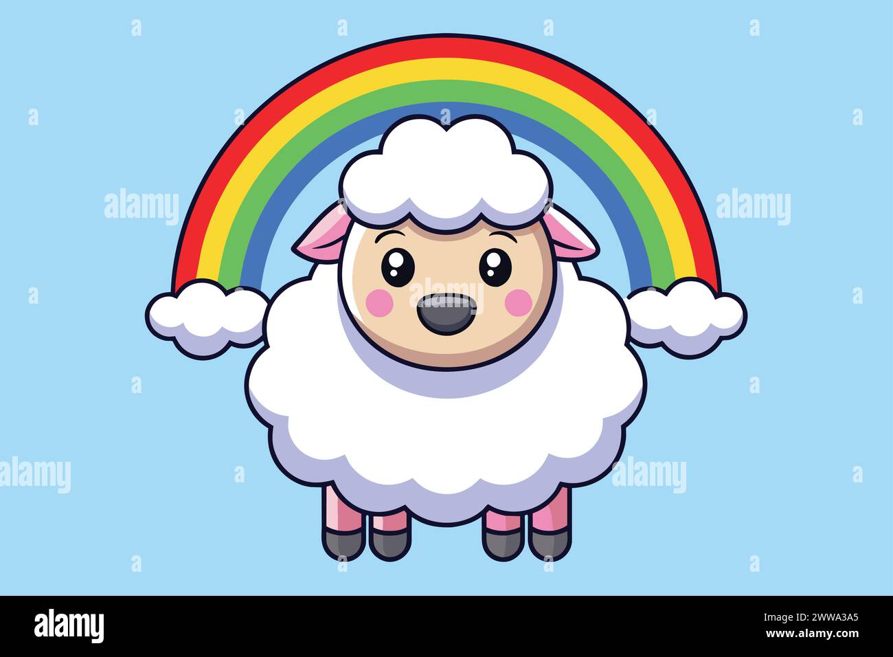 Cute sheep with rainbow cartoon vector icon illustration animal holiday ...