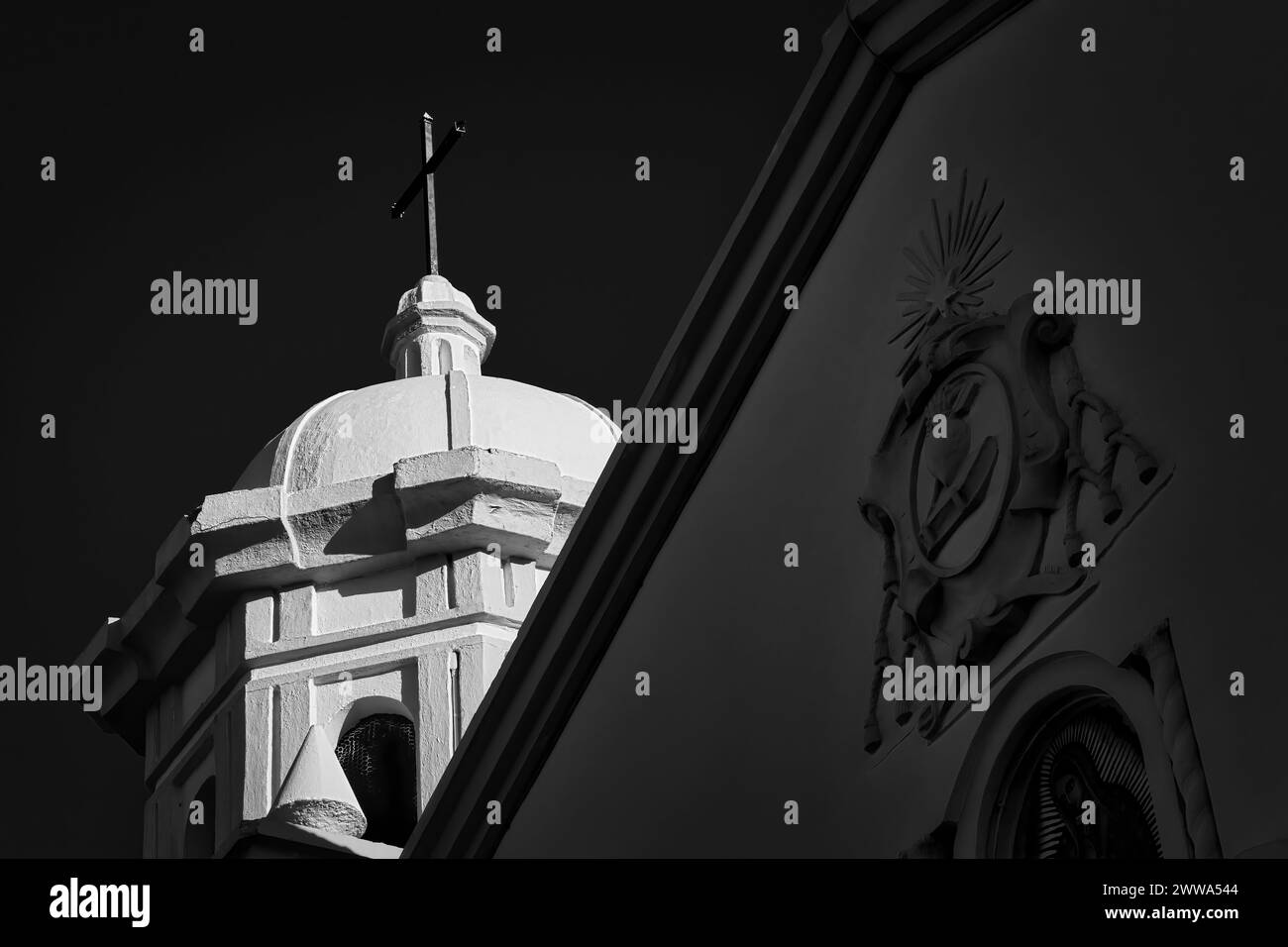 Shadows cast by the sun on the bell tower of Our Lady of Guadelupe ...