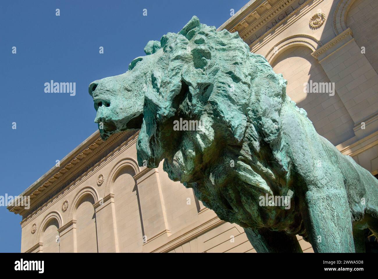 a famous landmark, the bronze lions stand at the entrance of The Art ...