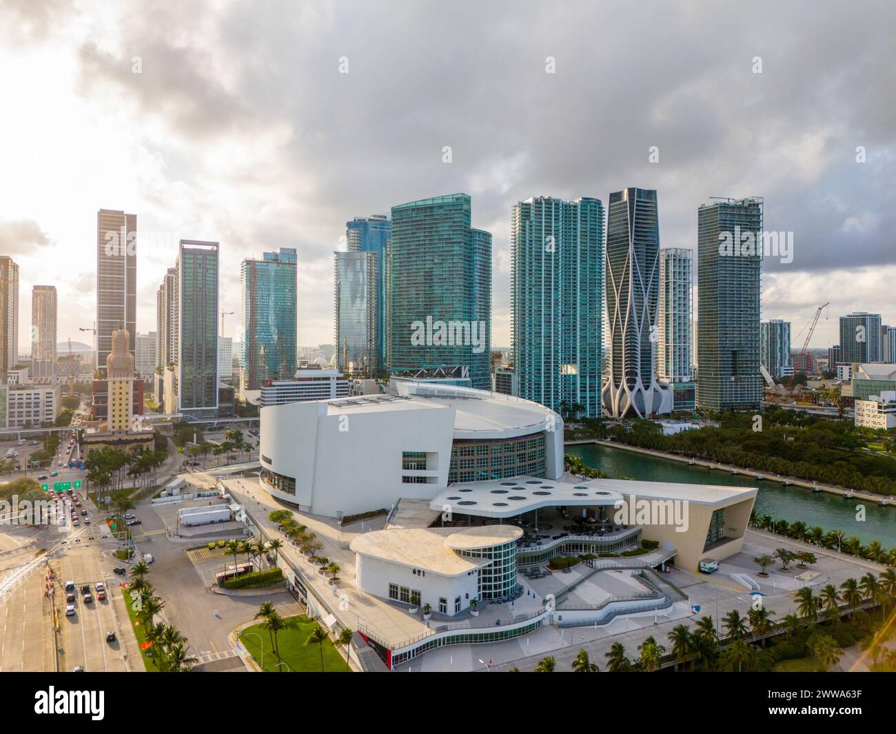 Miami, FL, USA - March 15, 2024: Aerial photo Kaseya Center Downtown ...