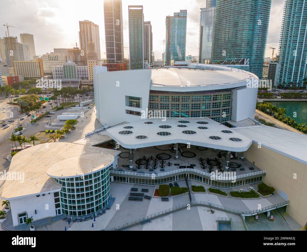 Miami, FL, USA - March 15, 2024: Aerial photo Kaseya Center Downtown ...