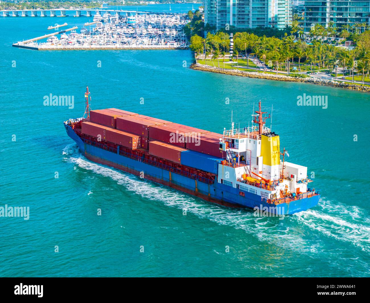 Miami, FL, USA - March 15, 2024: Aerial photo Antillean cargo container ...
