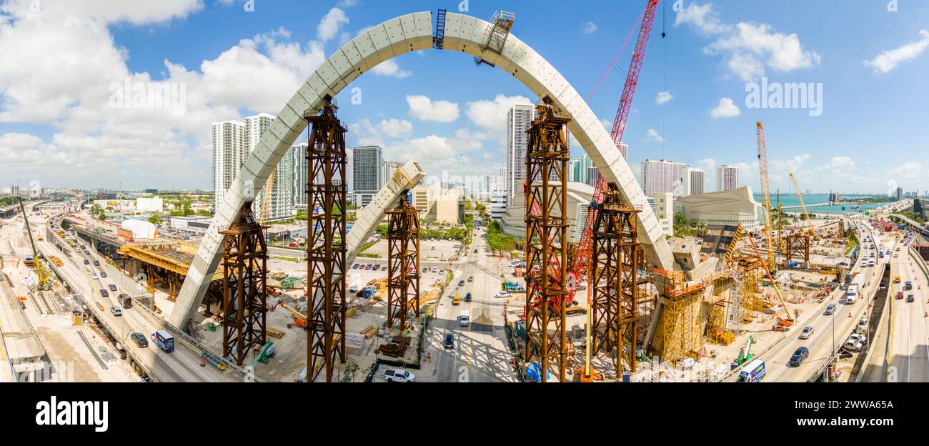 Miami, FL, USA - March 15, 2024: Aerial Miami Signature Bridge ...