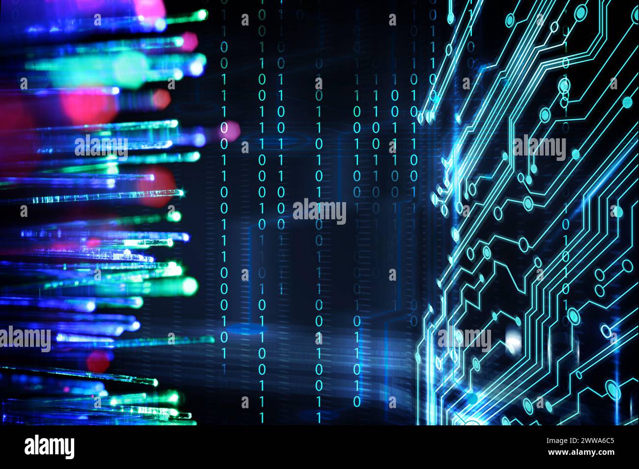 Optical fiber strands, binary code and circuit board, multiple exposure ...