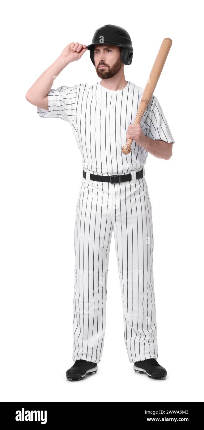 Baseball player with bat on white background Stock Photo - Alamy