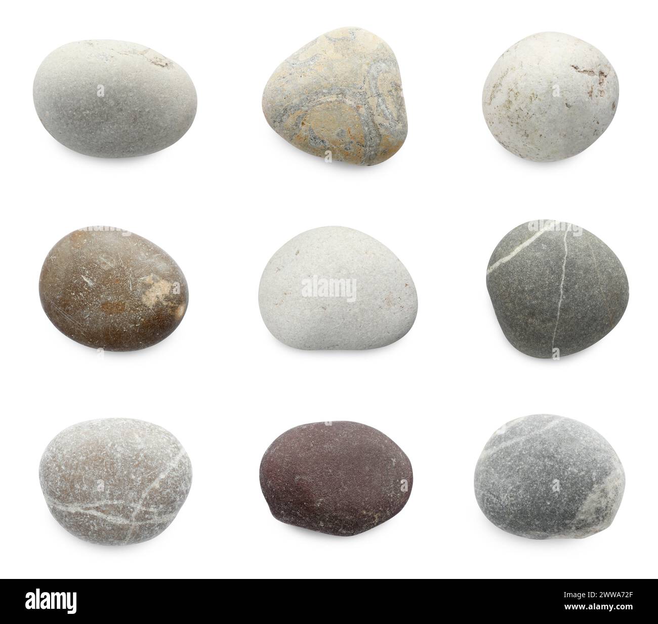 Sea pebbles. Different stones isolated on white, set Stock Photo - Alamy