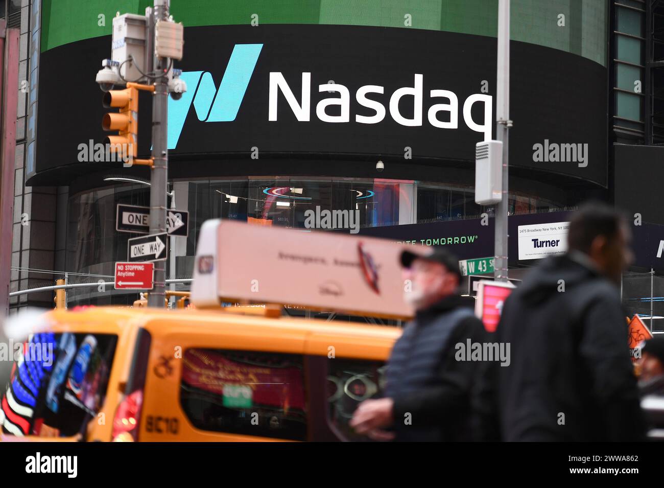 New York, USA. 22nd Mar, 2024. View of the Nasdaq MarketSite building ...