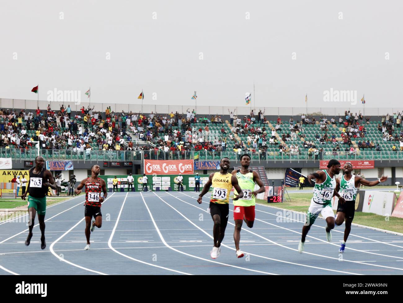 Accra, Ghana. 22nd Mar, 2024. Joseph Amoah (3rd L) of Ghana crosses the ...