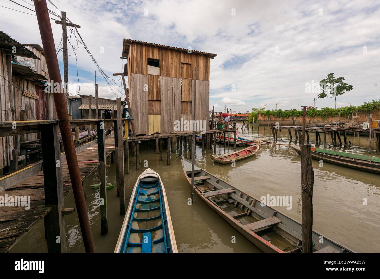 Wooden Houses of the Slum Built Above Water in Poor Neighborhood of ...