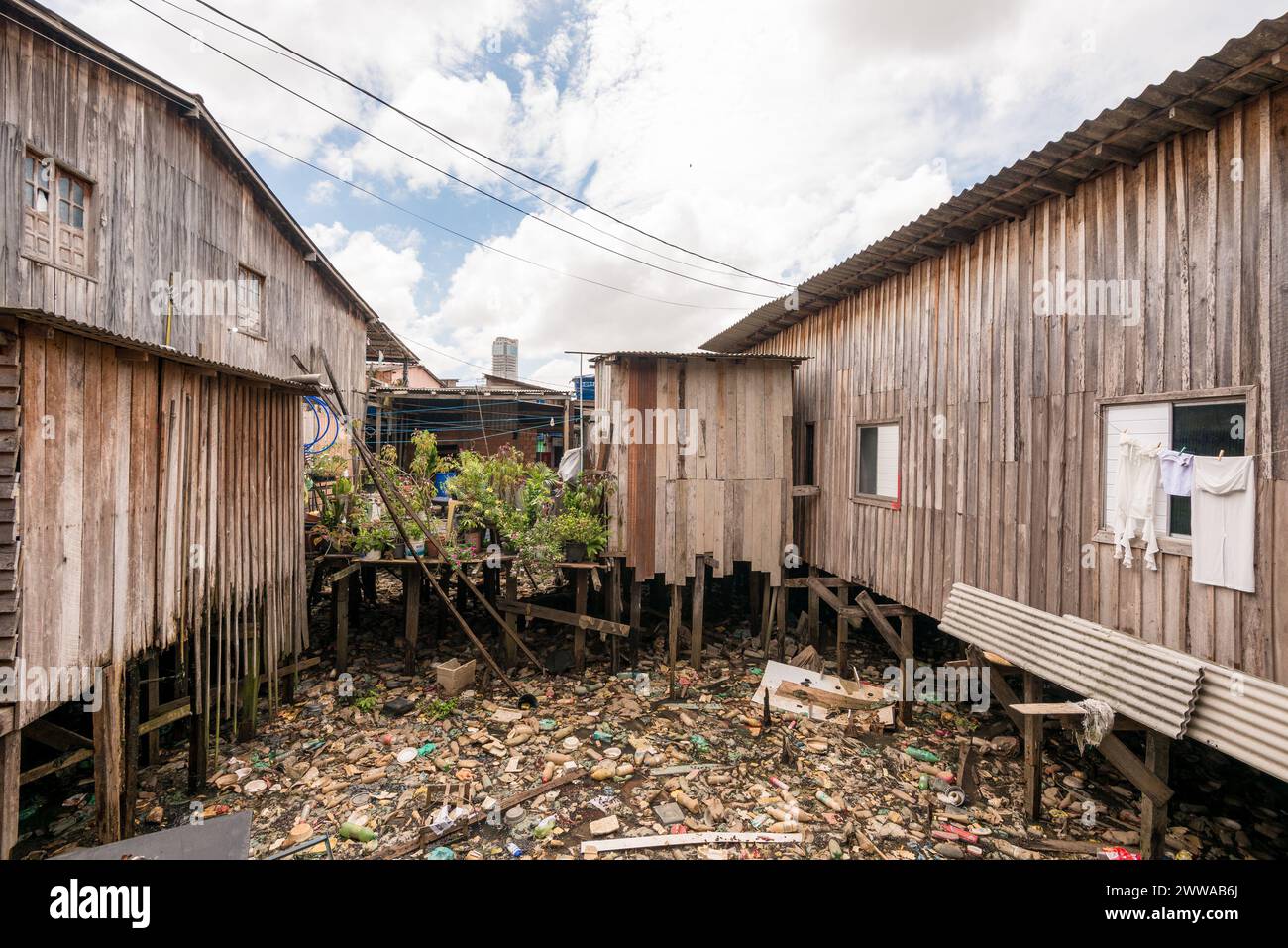 Wooden Houses of the Slum Built Above Water in Poor Neighborhood of ...
