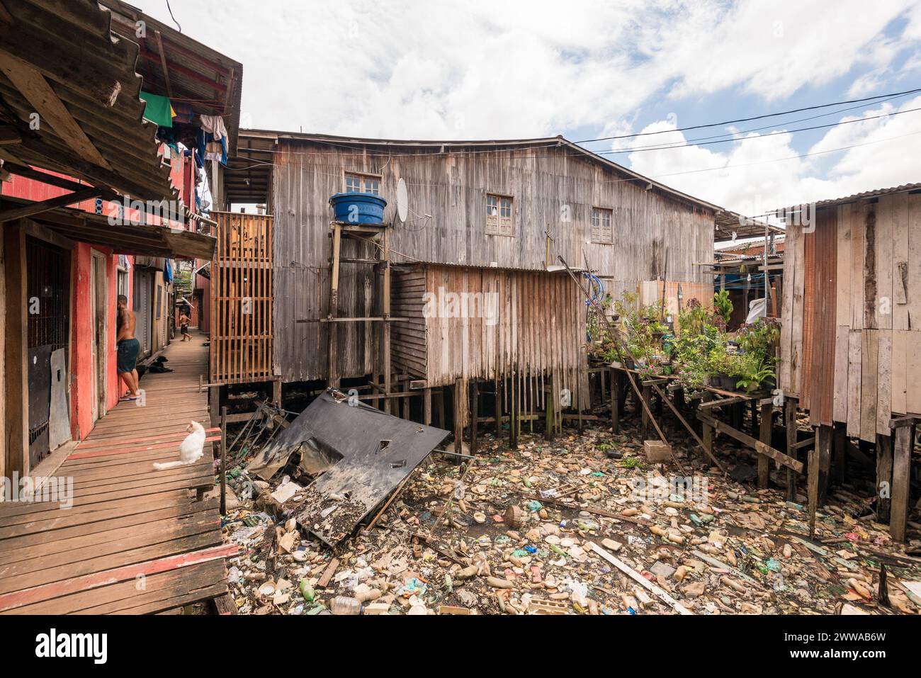 Wooden Houses of the Slum Built Above Water in Poor Neighborhood of ...