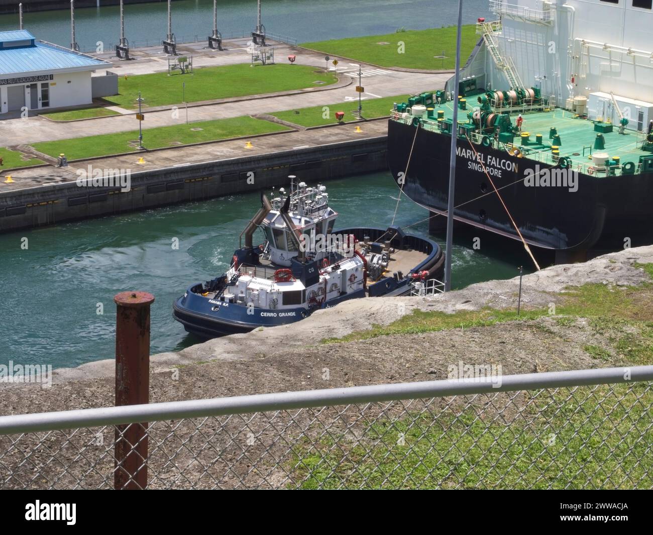 Boat passing through Agua Clara, Panama Canal Stock Photo - Alamy