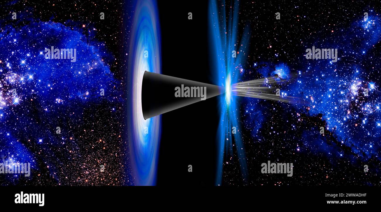 Conceptual illustration depicting matter transitioning from a black ...