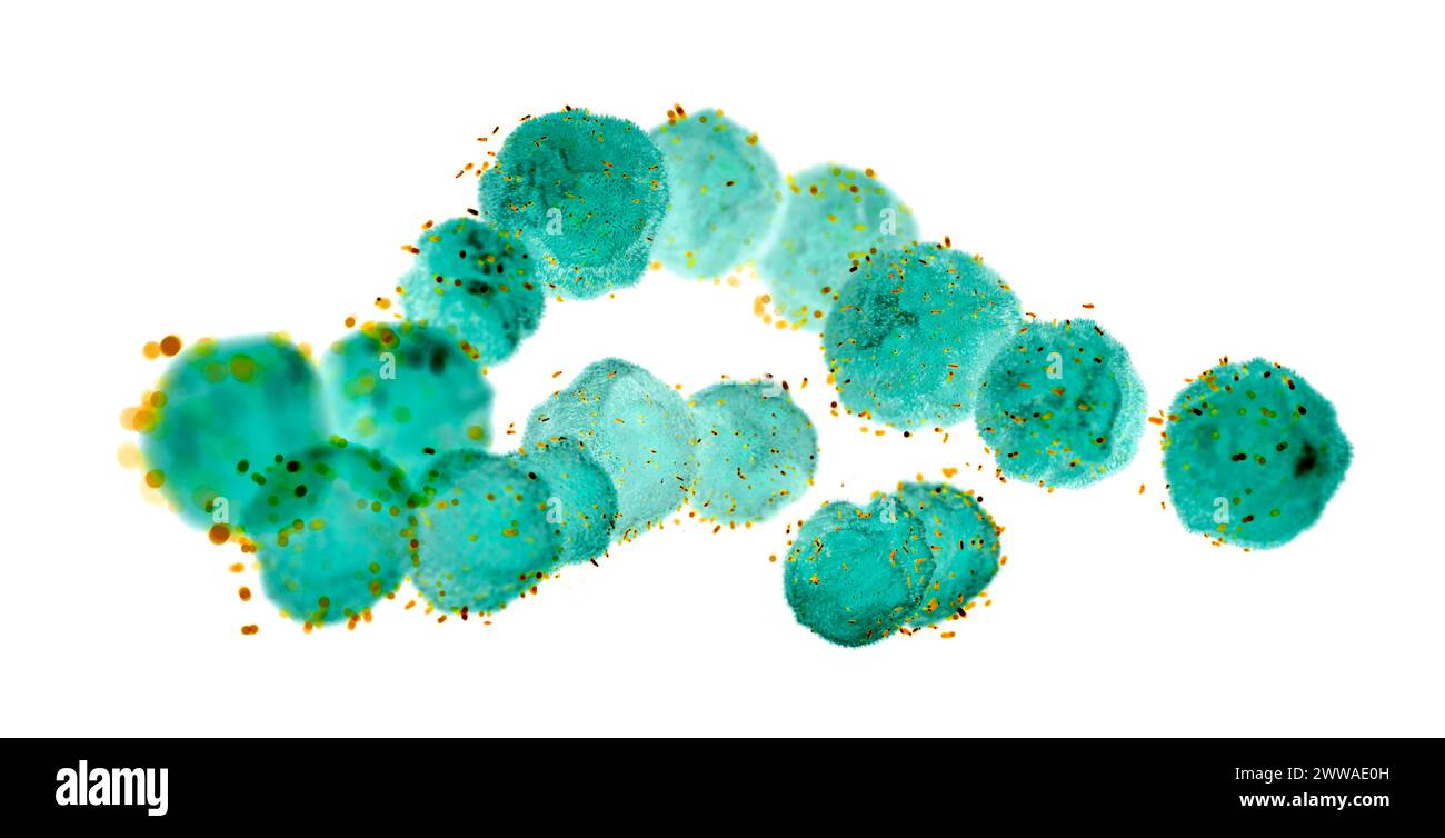 Conceptual illustration of RNA (ribonucleic acid) obelisks (yellow) and ...