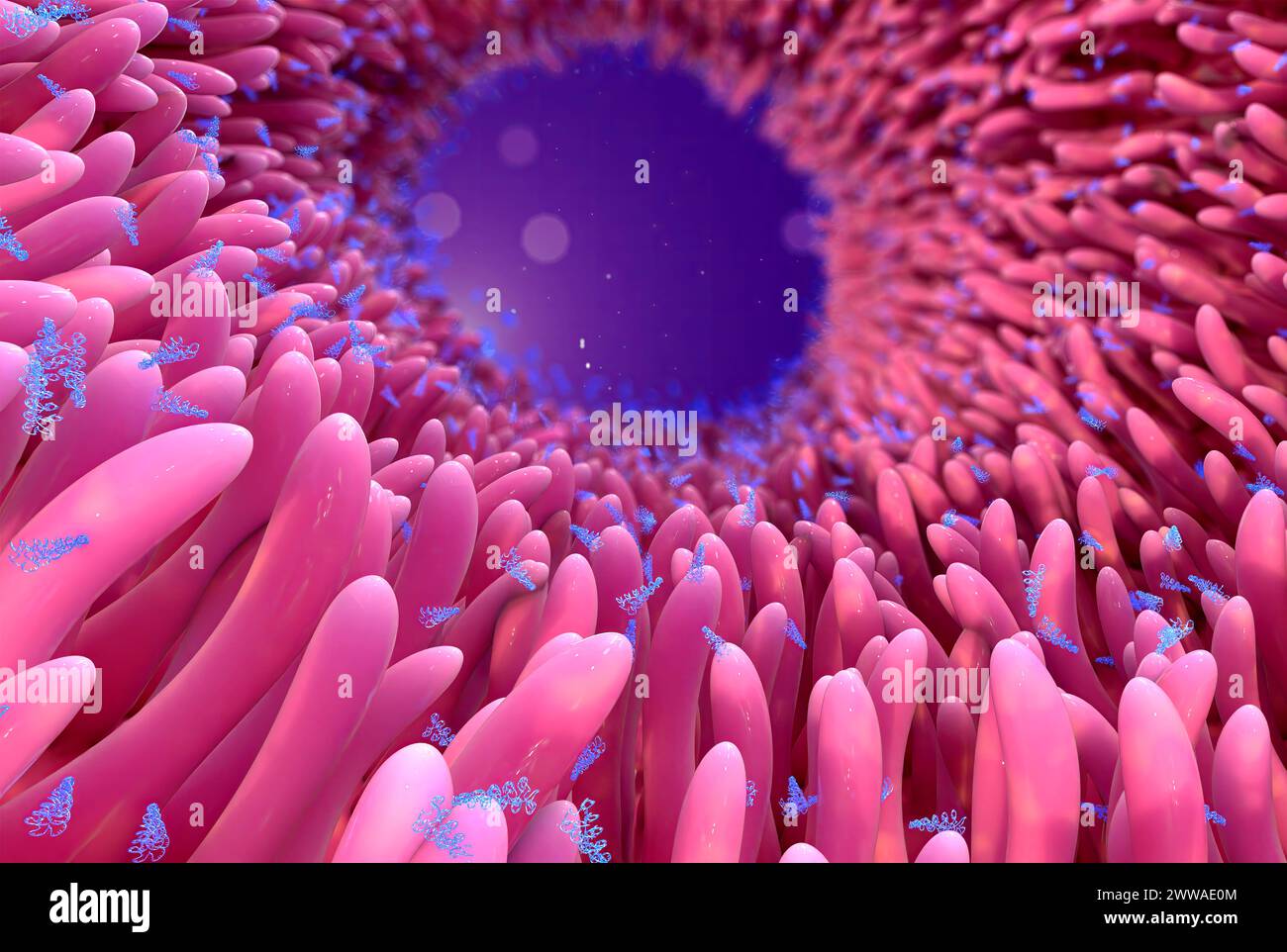 Conceptual illustration of RNA (ribonucleic acid) obelisks (blue) in ...