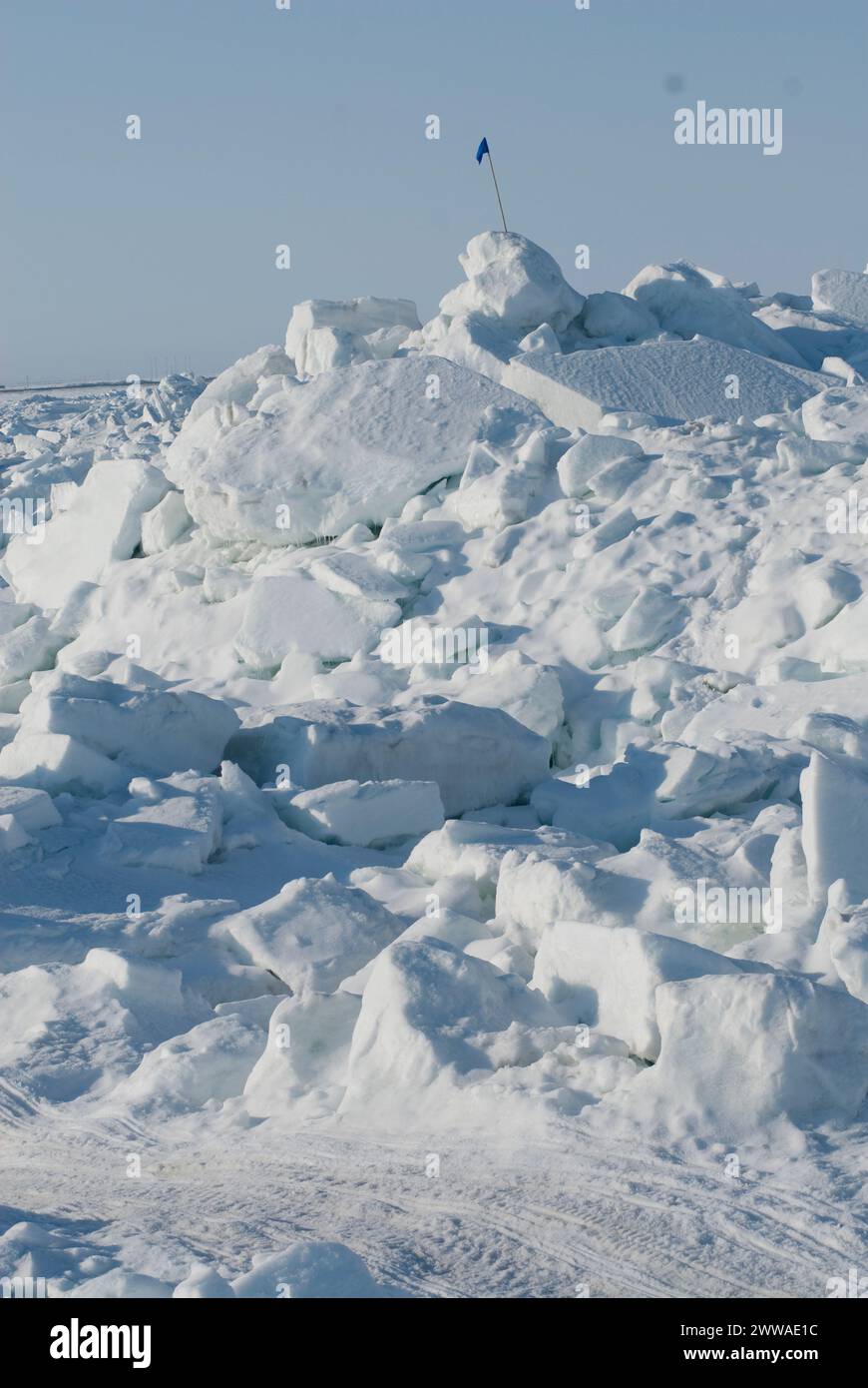 Flag of an Inupiaq subsistence whaling crew attached to a harpoon in ...