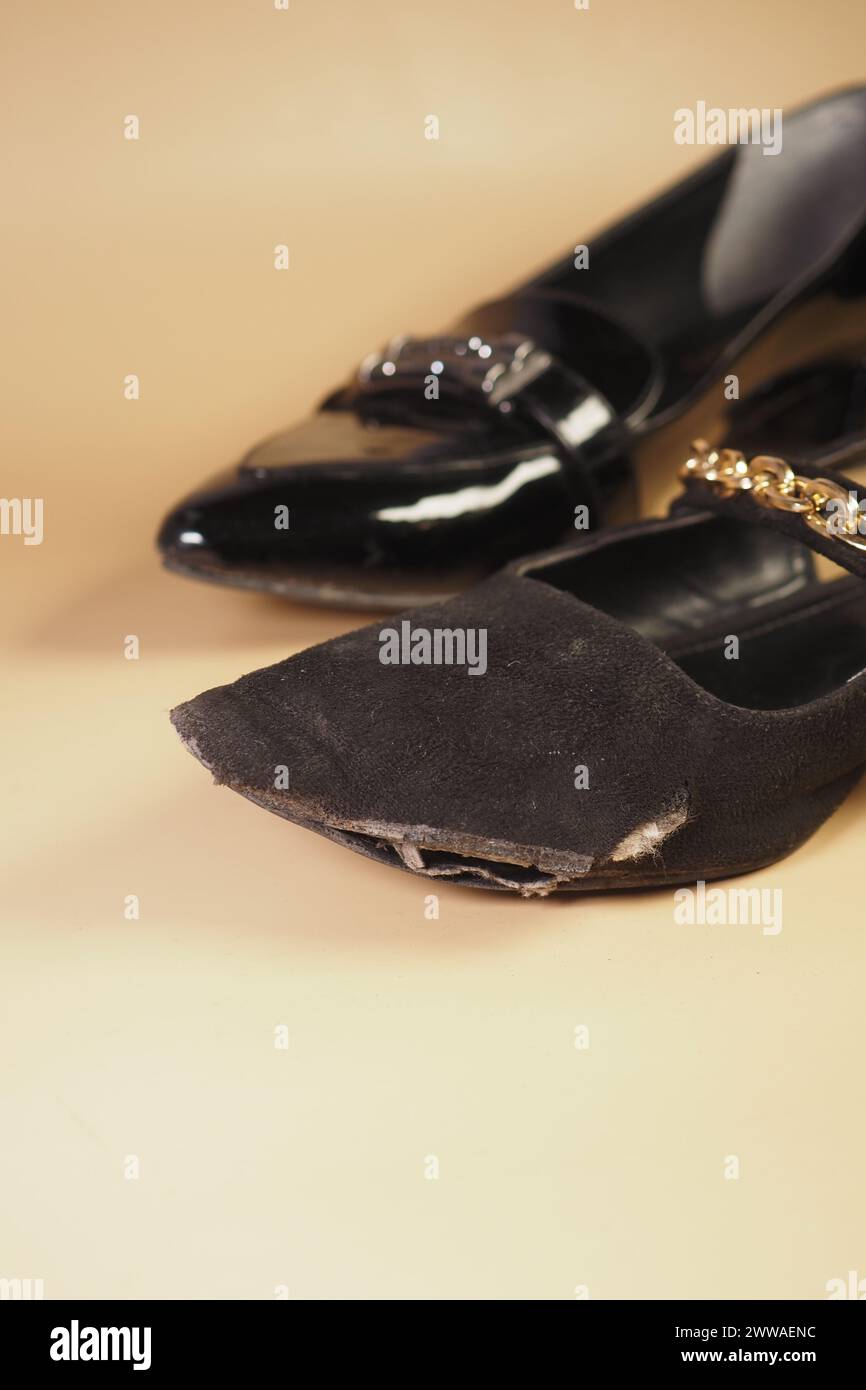 damaged women old worn torn shoes Stock Photo - Alamy