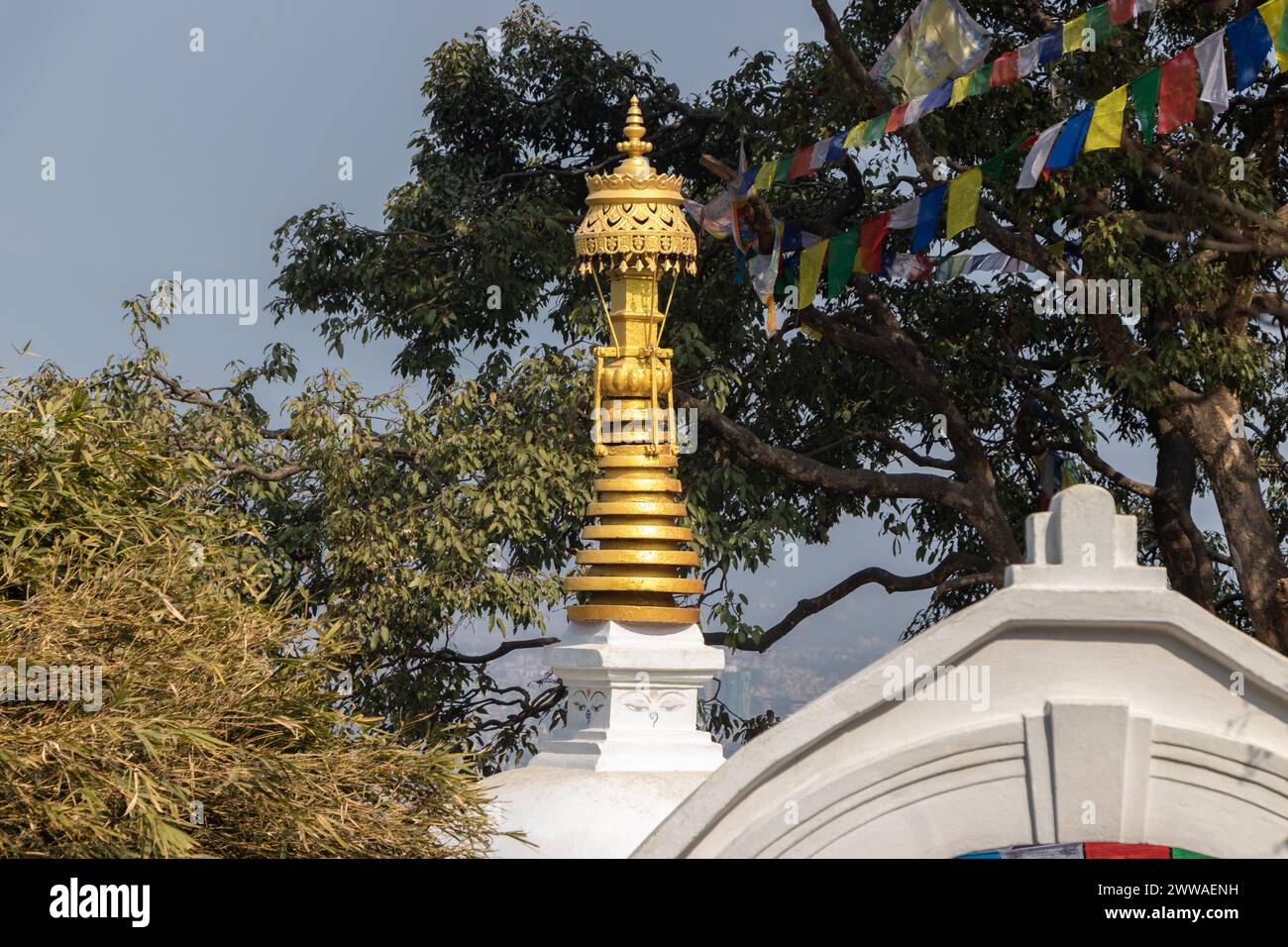 Small stupa with tree and sky as background at Swayambhunath, Kathmandu ...