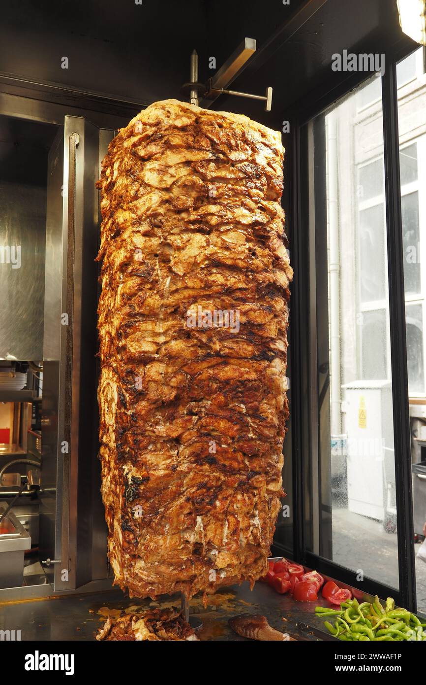 rotating traditional gyros meat close up Stock Photo - Alamy