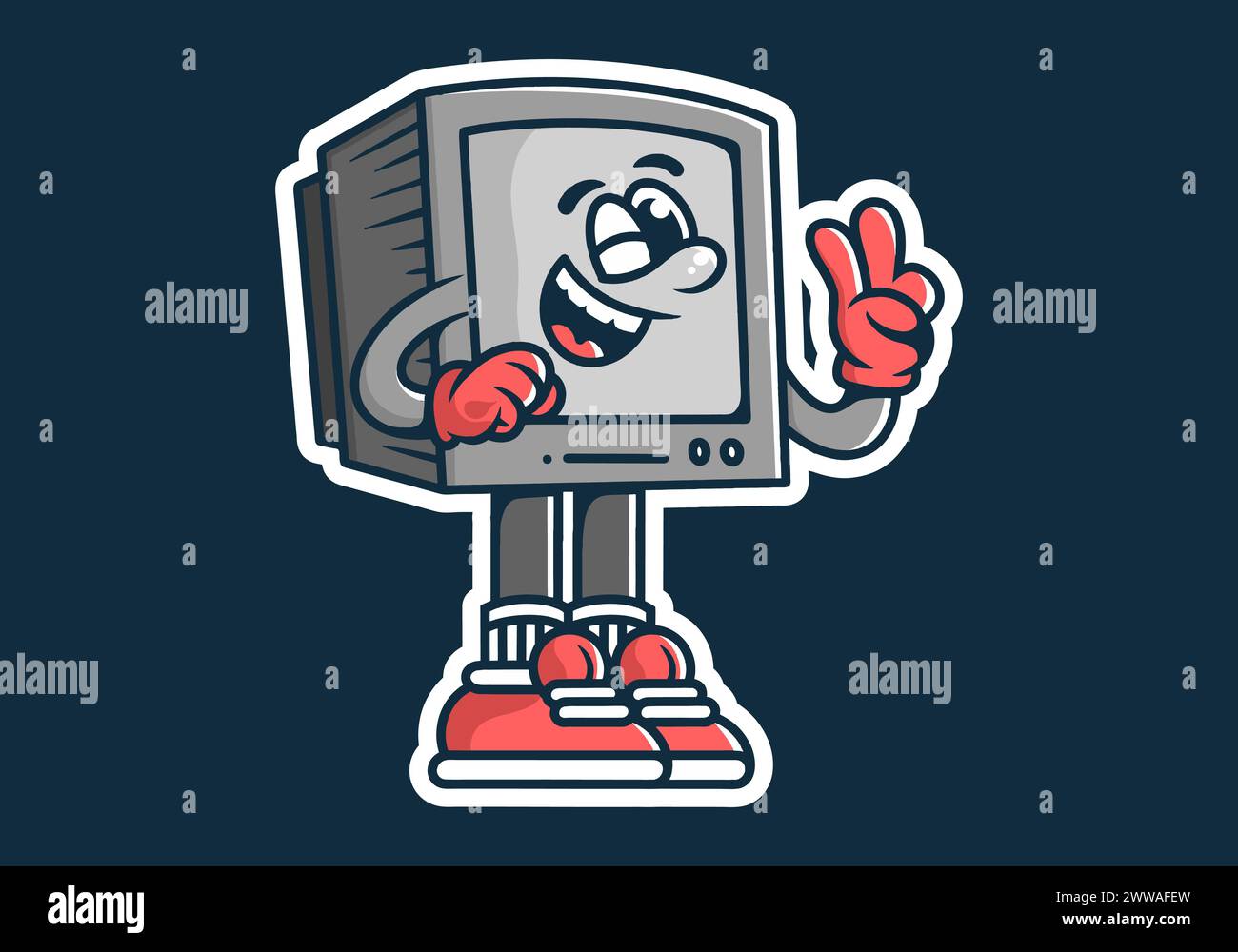 Mascot character design of old monitor standing with hand forming a ...