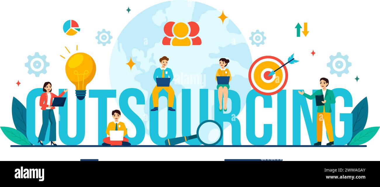 Outsourcing Business Vector Illustration with Idea of Teamwork, Company ...